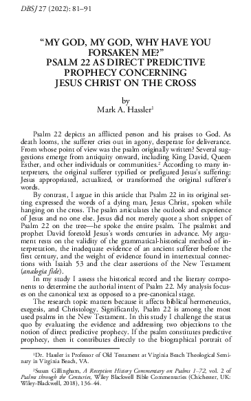 (PDF) "My God, My God, Why Have You Forsaken Me?" Psalm 22 as Direct ...