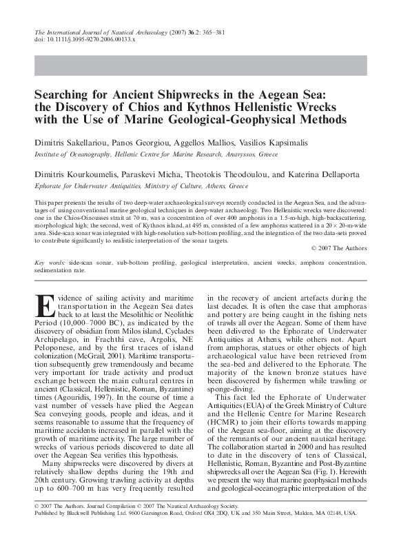 (PDF) Searching for Ancient Shipwrecks in the Aegean Sea: the Discovery ...