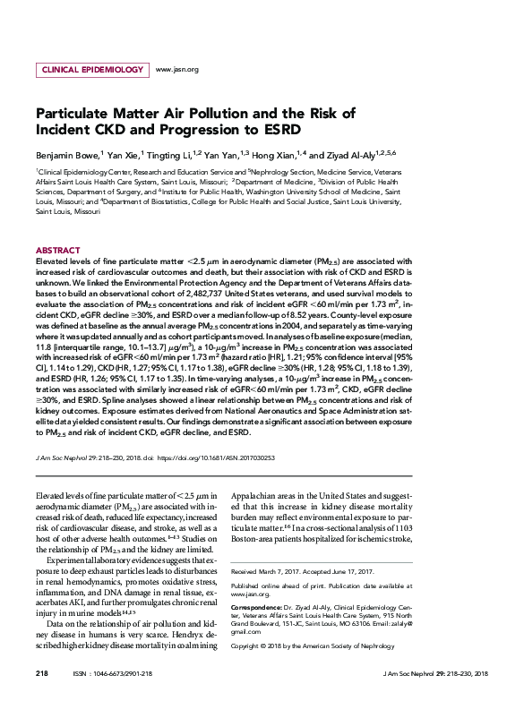 (PDF) Particulate Matter Air Pollution and the Risk of Incident CKD and ...