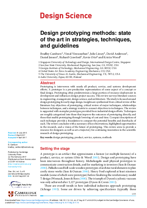 (PDF) Design prototyping methods: state of the art in strategies, techniques, and guidelines