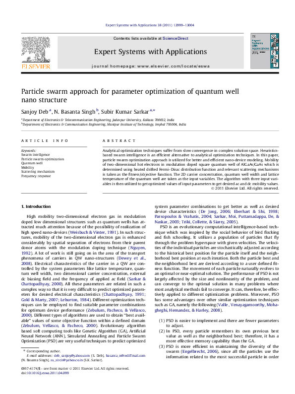 Pdf Particle Swarm Approach For Parameter Optimization Of Quantum Well Nano Structure