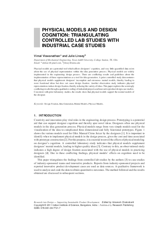 (PDF) Physical Models and Design Cognition