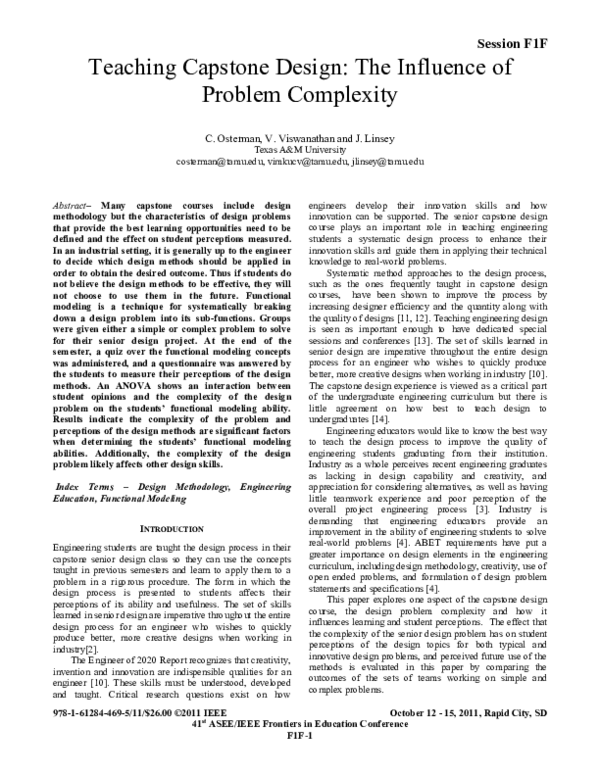 (PDF) Teaching capstone design: The influence of problem complexity