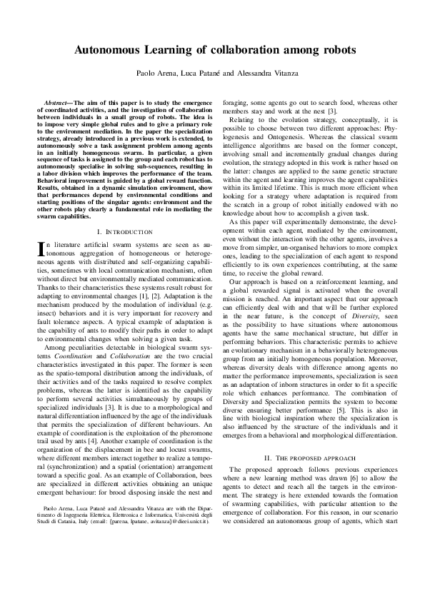 (PDF) Autonomous learning of collaboration among robots