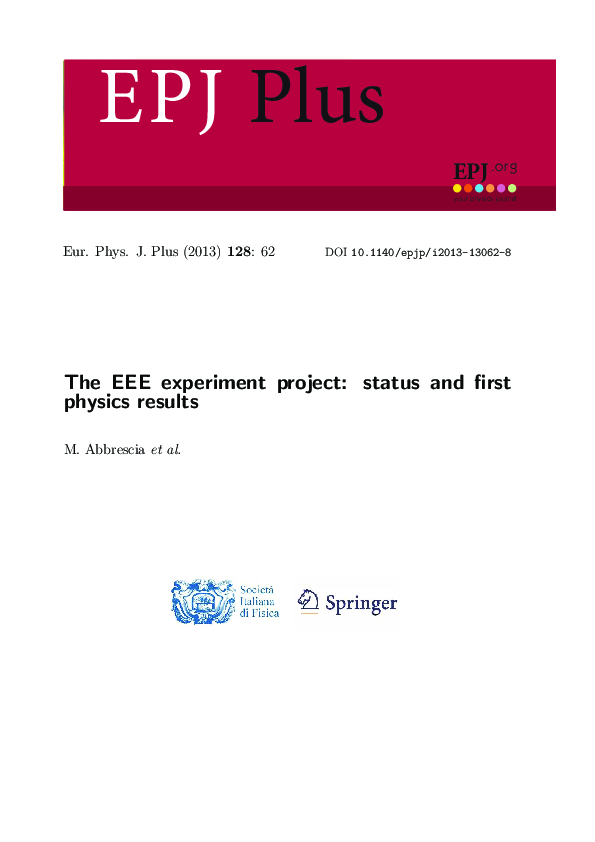 (PDF) The EEE experiment project: status and first physics results | Giancarlo Righini ...