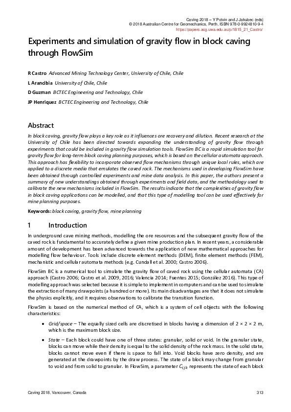 (PDF) Experiments and simulation of gravity flow in block caving through FlowSim