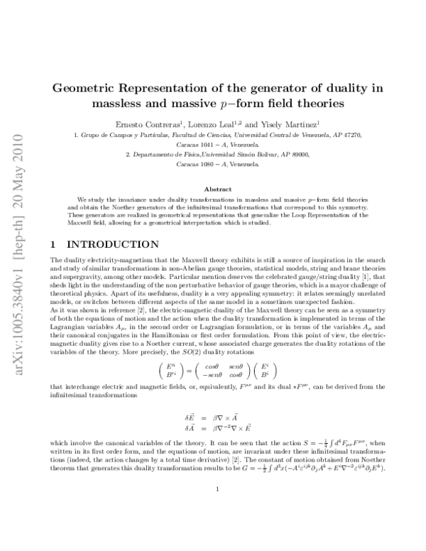 (PDF) Geometric representation of the generator of duality in massless ...