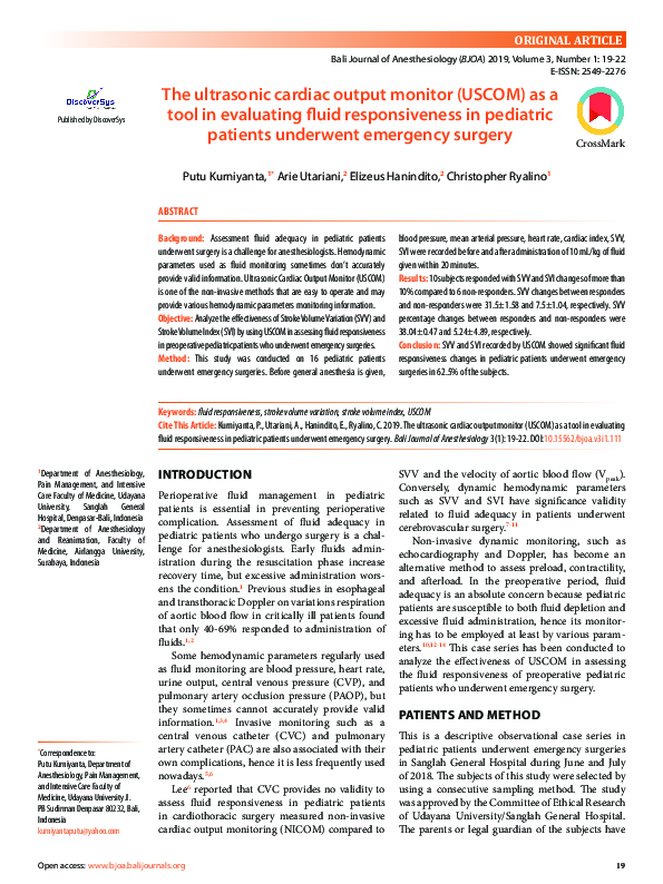 (PDF) The ultrasonic cardiac output monitor (USCOM) as a tool in evaluating fluid responsiveness ...