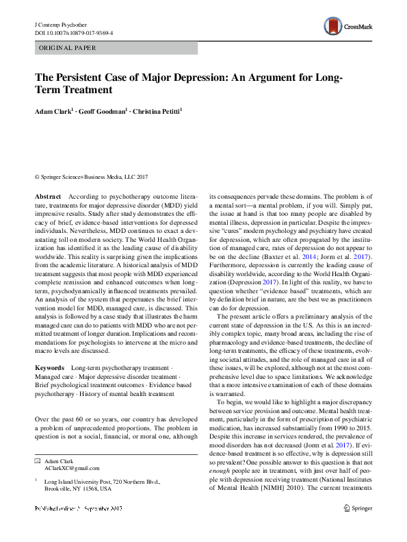 (PDF) The Persistent Case of Major Depression: An Argument for Long ...