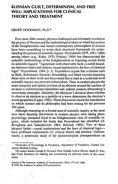 (PDF) Kleinian Guilt, Determinism, and Free Will: Implications for ...