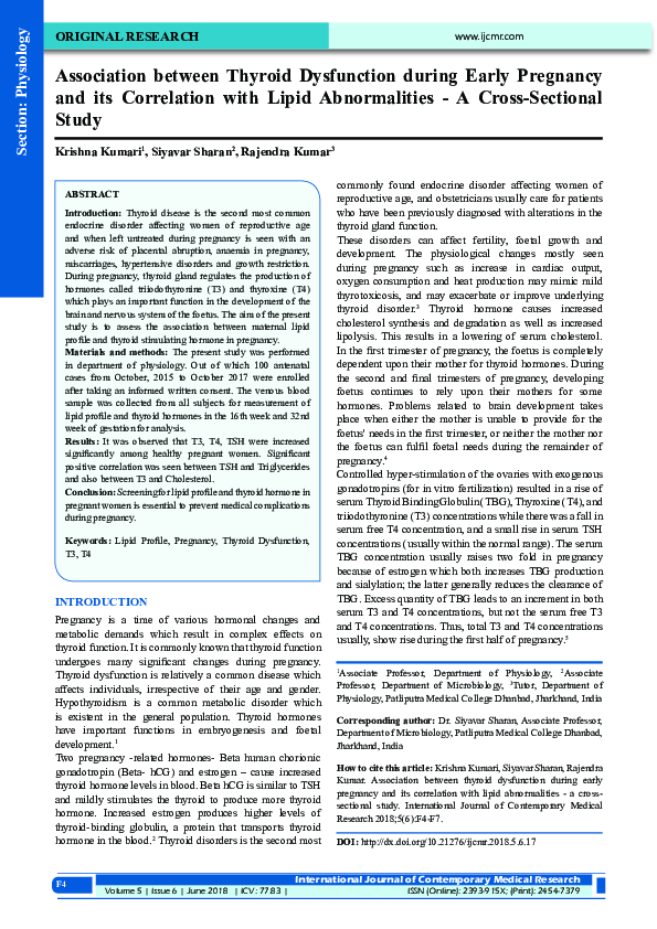 (PDF) Association between Thyroid Dysfunction during Early Pregnancy and its Correlation with ...
