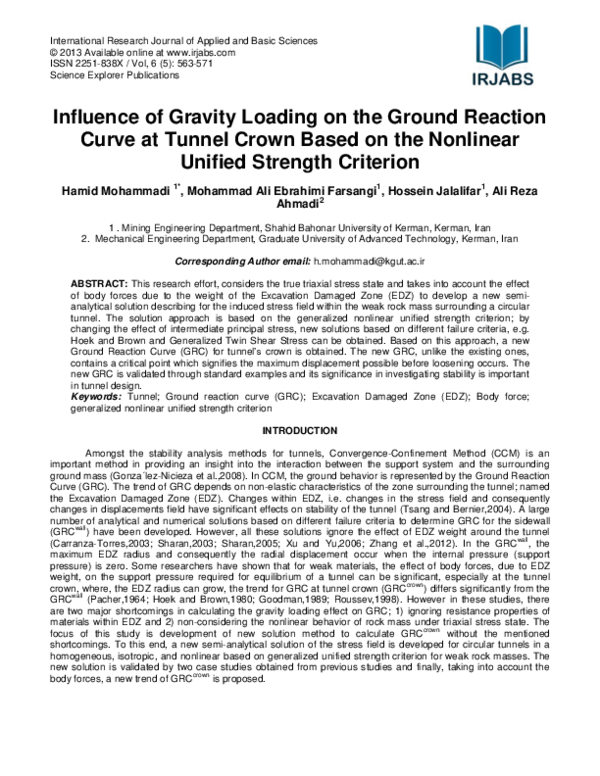 (PDF) Influence of Gravity Loading on the Ground Reaction Curve at Tunnel Crown Based on the ...