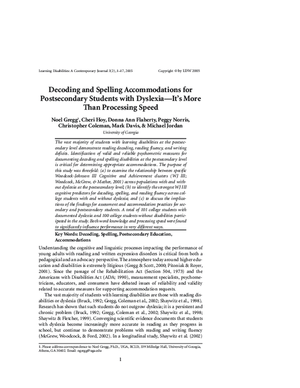 (PDF) Decoding and spelling accommodations for postsecondary students ...