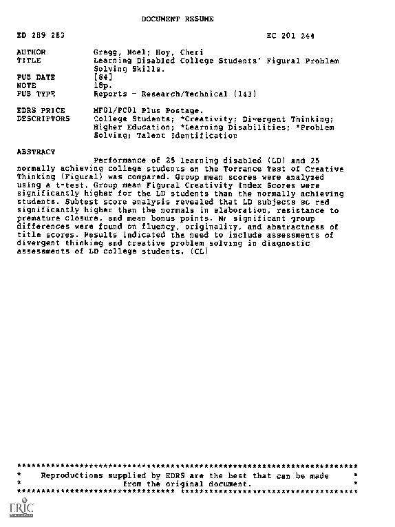 (PDF) Learning Disabled College Students' Figural Problem Solving Skills