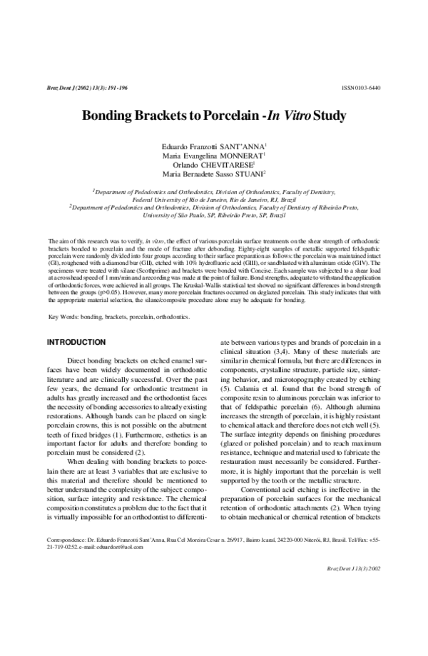 (PDF) Bonding brackets to porcelain: in vitro study | Eduardo Franzotti ...