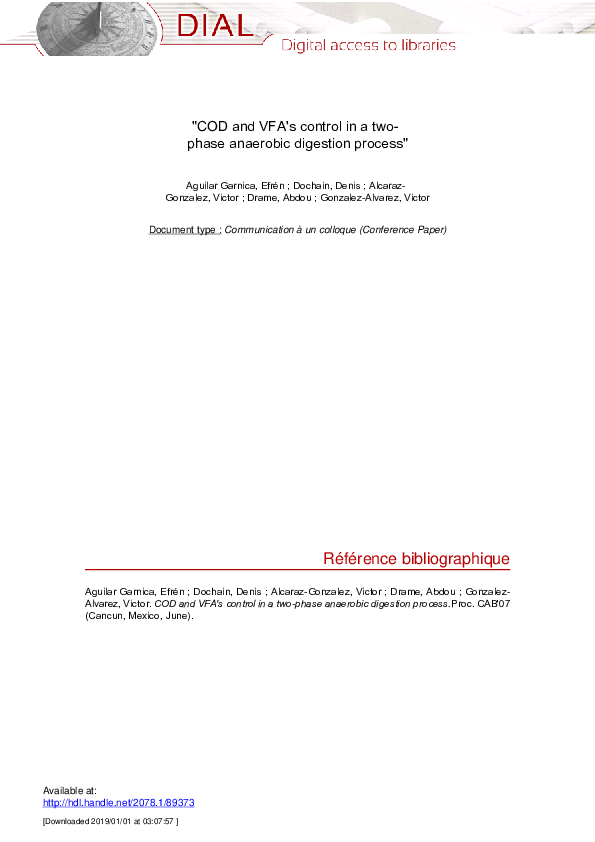 (PDF) COD and VFA's control in a two-phase anaerobic digestion process