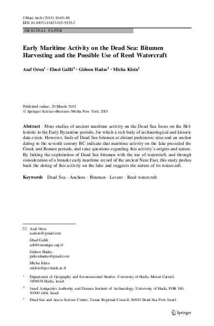 (PDF) Early Maritime Activity on the Dead Sea: Bitumen Harvesting and ...