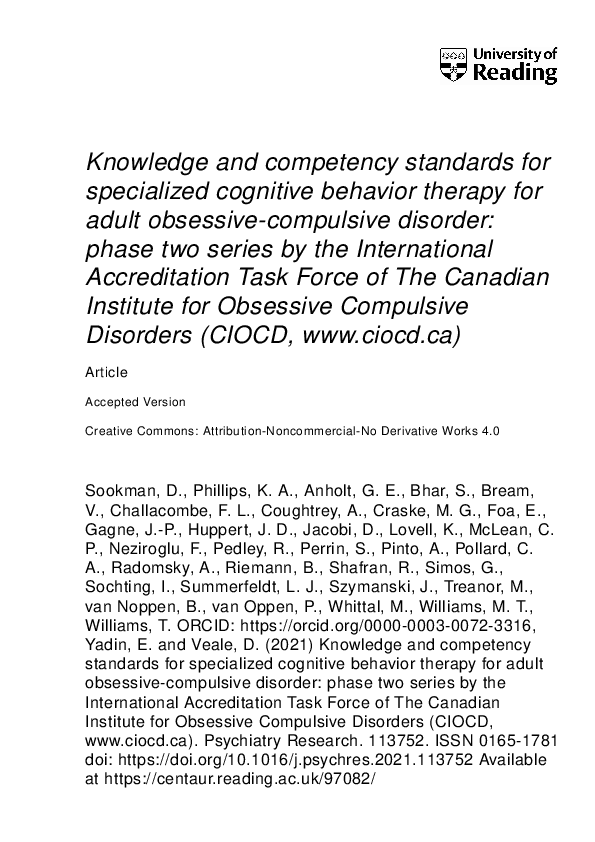(PDF) Knowledge and competency standards for specialized cognitive behavior therapy for adult ...