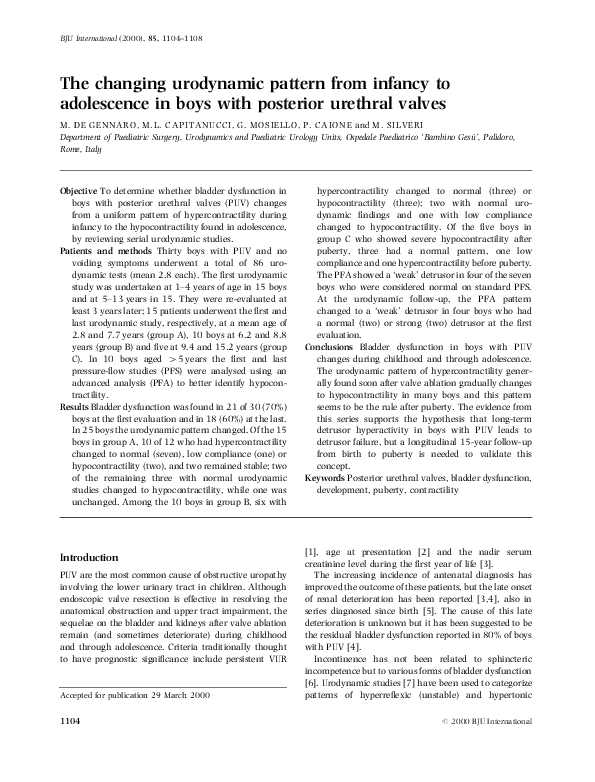 (PDF) The changing urodynamic pattern from infancy to adolescence in ...
