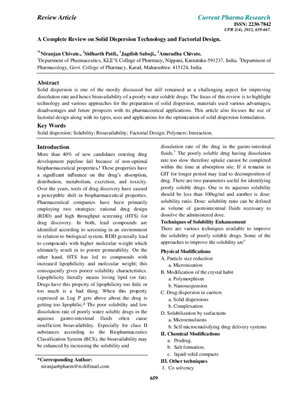 (PDF) A Complete Review on Solid Dispersion Technology and Factorial Design