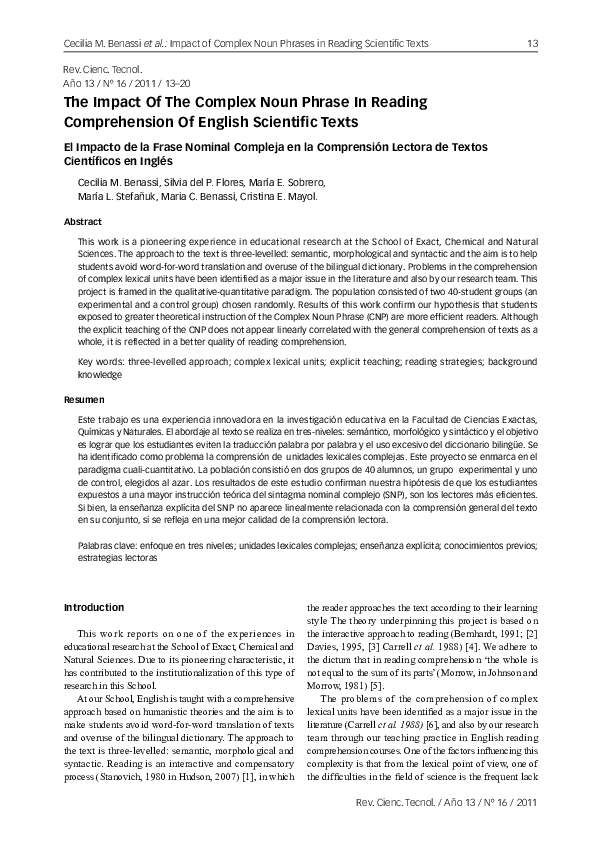 (PDF) The Impact Of The Complex Noun Phrase In Reading Comprehension Of ...