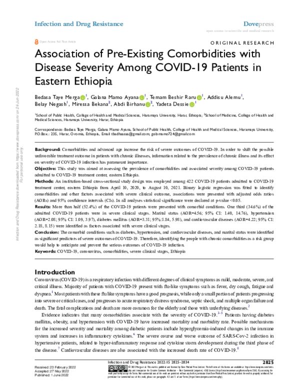 (PDF) Association of Pre-Existing Comorbidities with Disease Severity ...