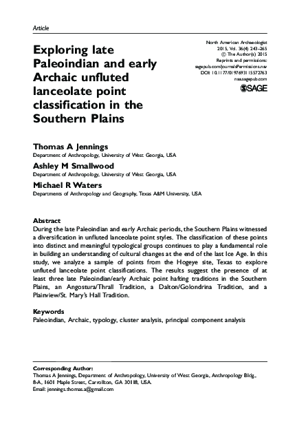 (PDF) Exploring late Paleoindian and early Archaic unfluted lanceolate ...