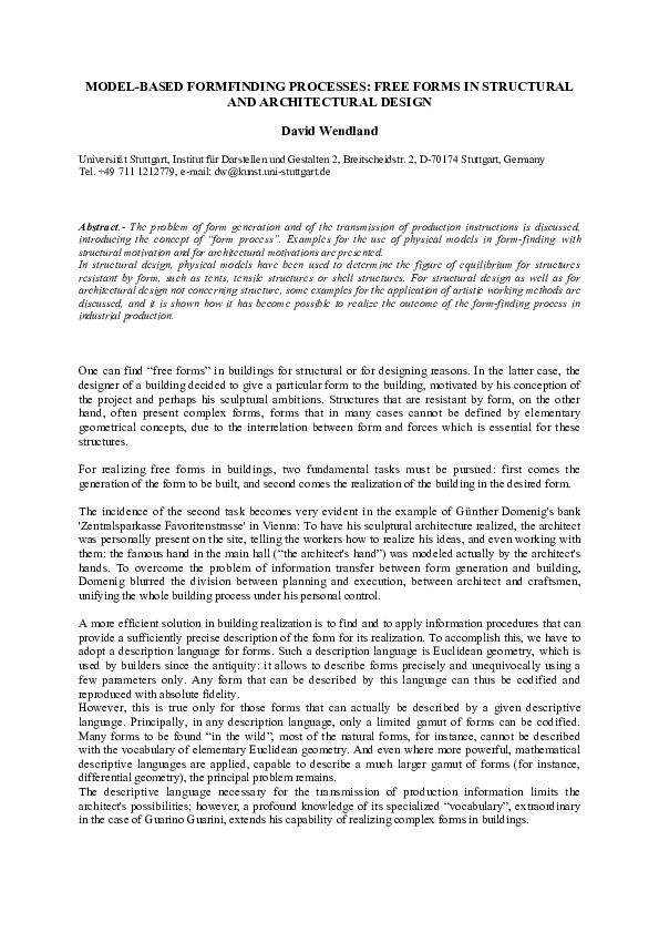 (PDF) Model-based formfinding processes: free forms in structural and ...