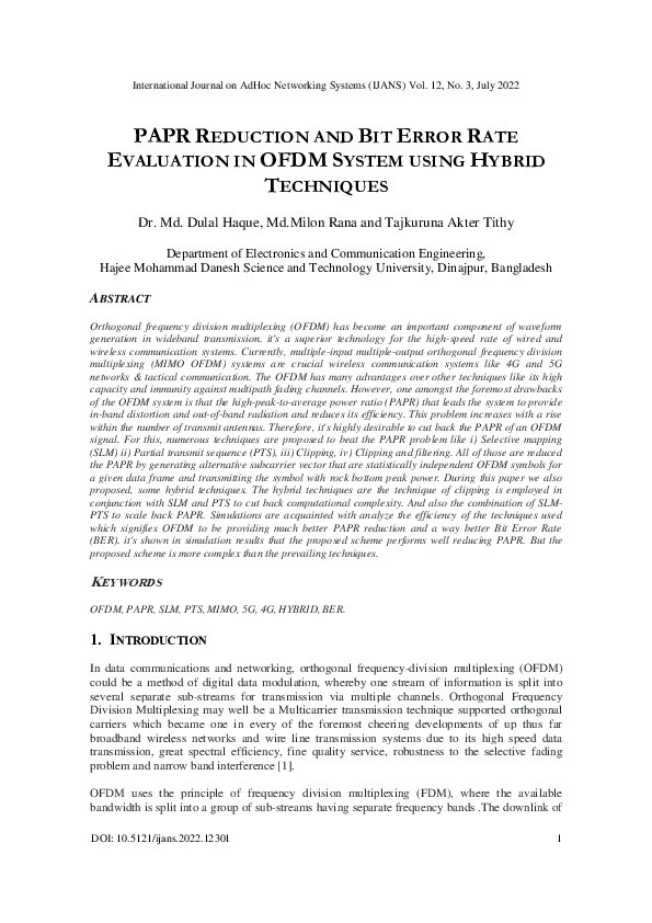 (PDF) PAPR Reduction in MIMO OFDM Systems (PDF) PAPR Reduction in MIMO OFDM Systems