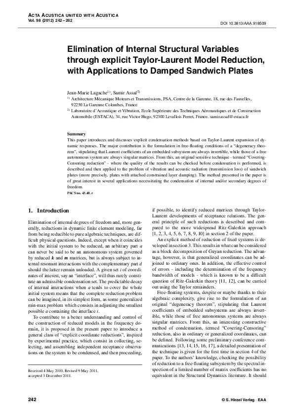 (PDF) Elimination of Internal Structural Variables through explicit Taylor-Laurent Model ...