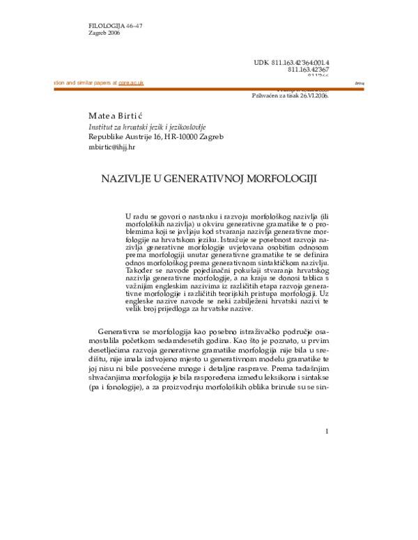 (PDF) A terminology of generative morphology