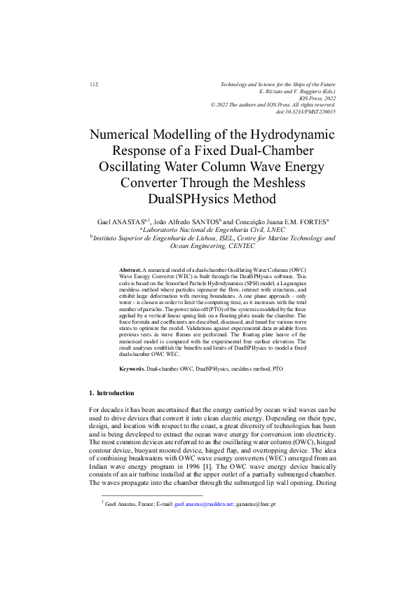 (PDF) Numerical Modelling of the Hydrodynamic Response of a Fixed Dual-Chamber Oscillating Water ...