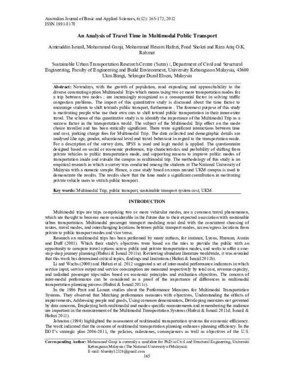 (PDF) An analysis of travel time in multimodal public transport