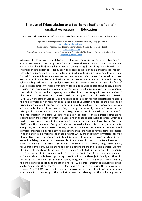 (PDF) The Use of Triangulation as a Tool for Validation of Data in ...