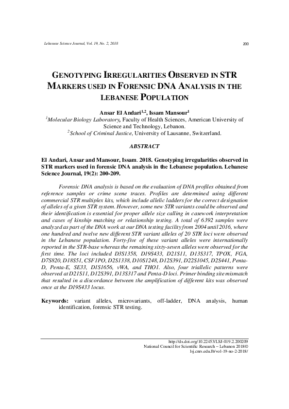 (PDF) O Bserved in STR M Arkers Used in F Orensic Dna a Nalysis in the ...
