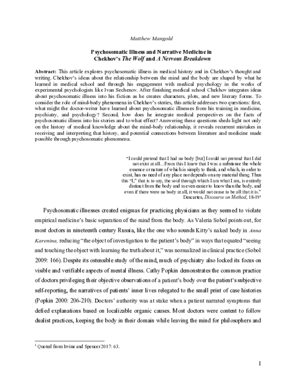 (PDF) Psychosomatic Illness and Narrative Medicine in Chekhov's The ...