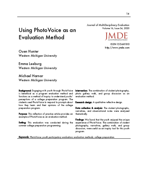 (PDF) Using PhotoVoice as an Evaluation Method