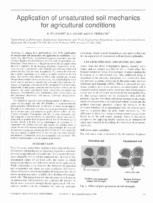 (PDF) Application of unsaturated soil mechanics for agricultural conditions