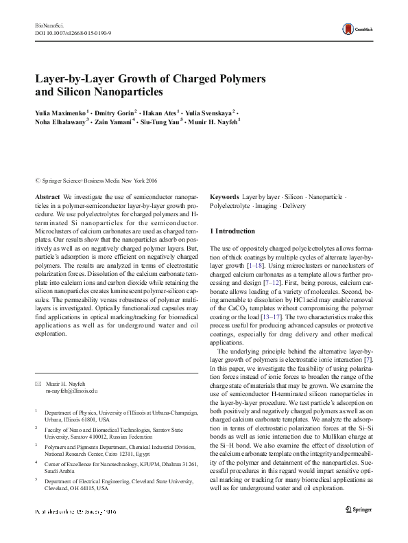 (PDF) Layer-by-Layer Growth of Charged Polymers and Silicon Nanoparticles