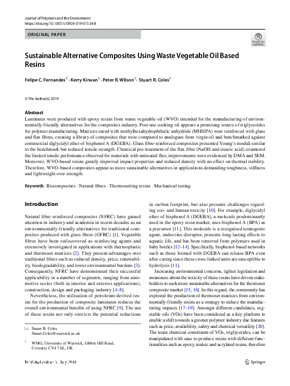 (PDF) Sustainable Alternative Composites Using Waste Vegetable Oil ...
