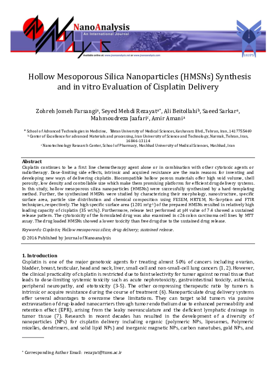(PDF) Hollow Mesoporous Silica Nanoparticles (HMSNs) Synthesis and in ...