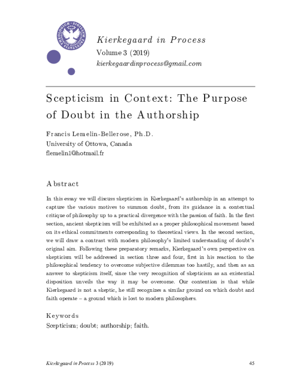 (PDF) Scepticism in Context: The Purpose of Doubt in the Authorship