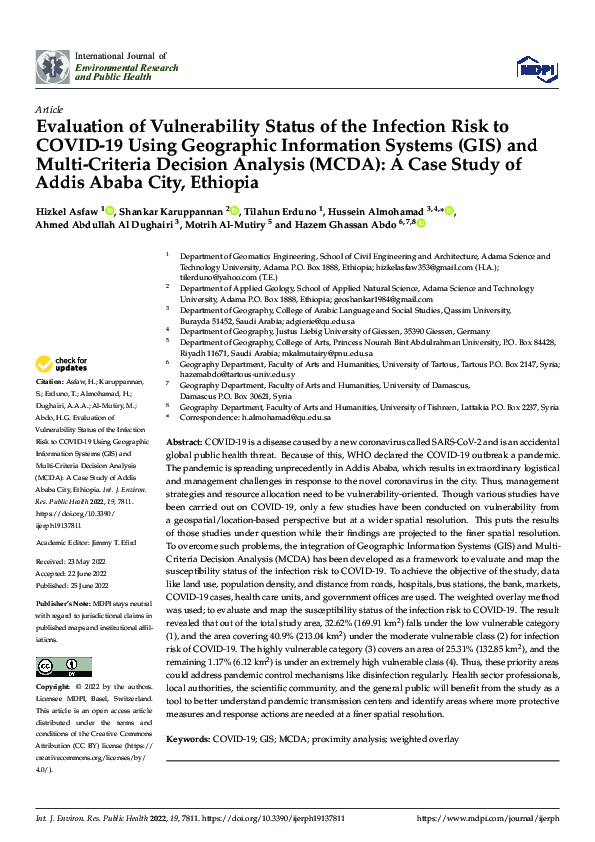 (PDF) Evaluation of Vulnerability Status of the Infection Risk to COVID ...