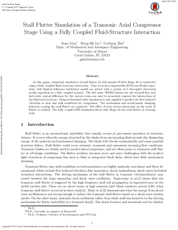 (PDF) Stall Flutter Simulation of a Transonic Axial Compressor Stage ...
