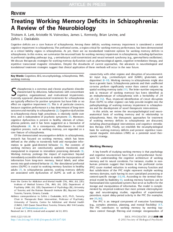 Pdf Treating Working Memory Deficits In Schizophrenia A Review Of