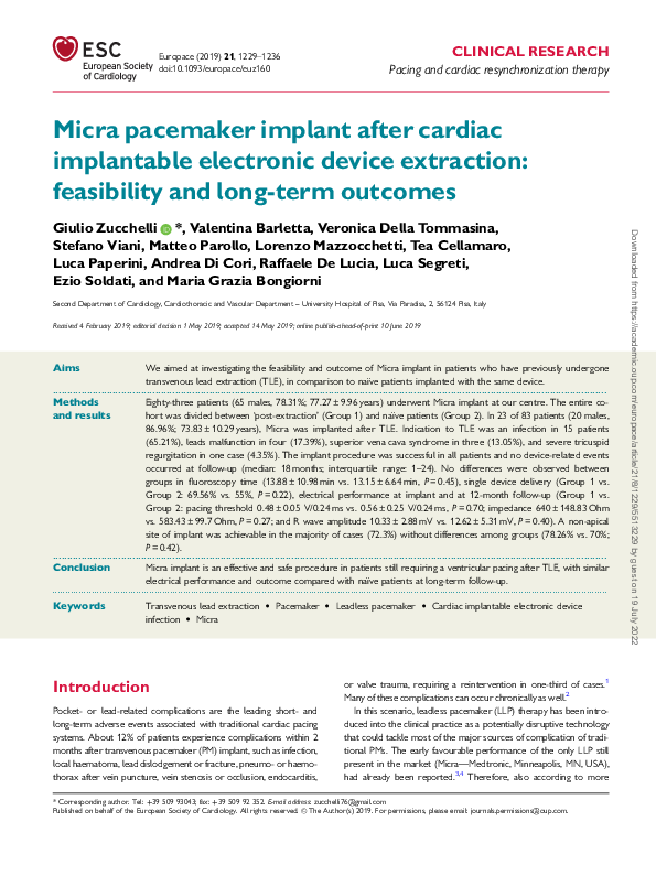 (PDF) Micra pacemaker implant after cardiac implantable electronic ...