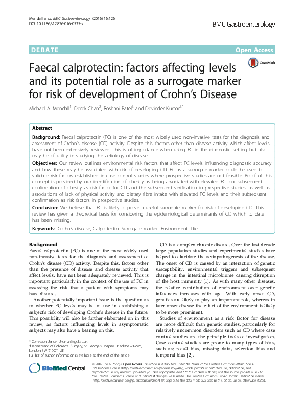(PDF) Faecal calprotectin: factors affecting levels and its potential role as a surrogate marker ...