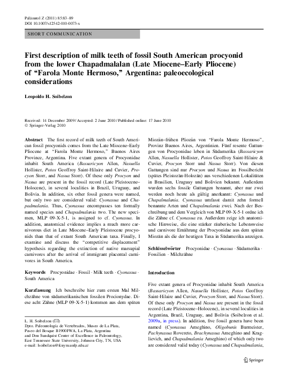 (PDF) First description of milk teeth of fossil South American ...