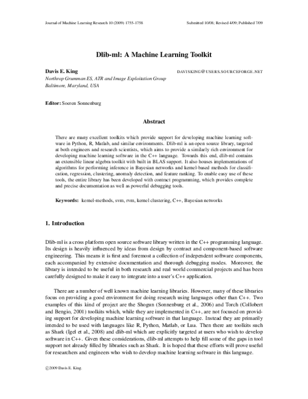 (PDF) Dlib-ml: A Machine Learning Toolkit