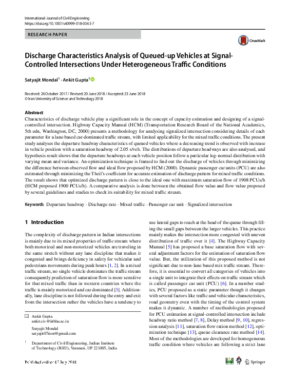 (PDF) Discharge Characteristics Analysis of Queued-up Vehicles at Signal-Controlled ...